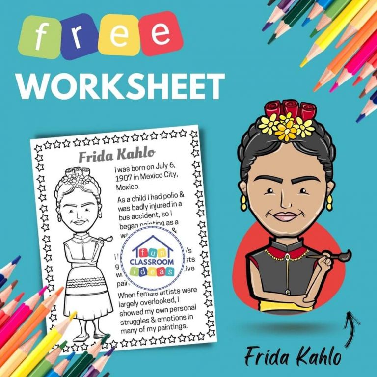 Free Frida Kahlo Coloring Page - Mini Biography Worksheet For Kids