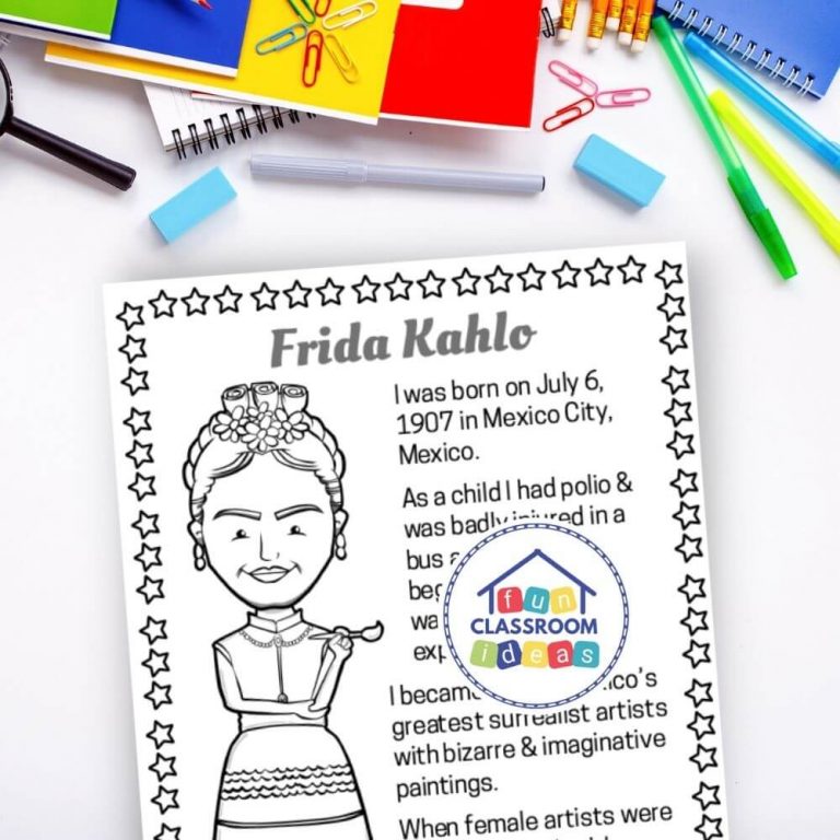 Free Frida Kahlo Coloring Page - Mini Biography Worksheet For Kids